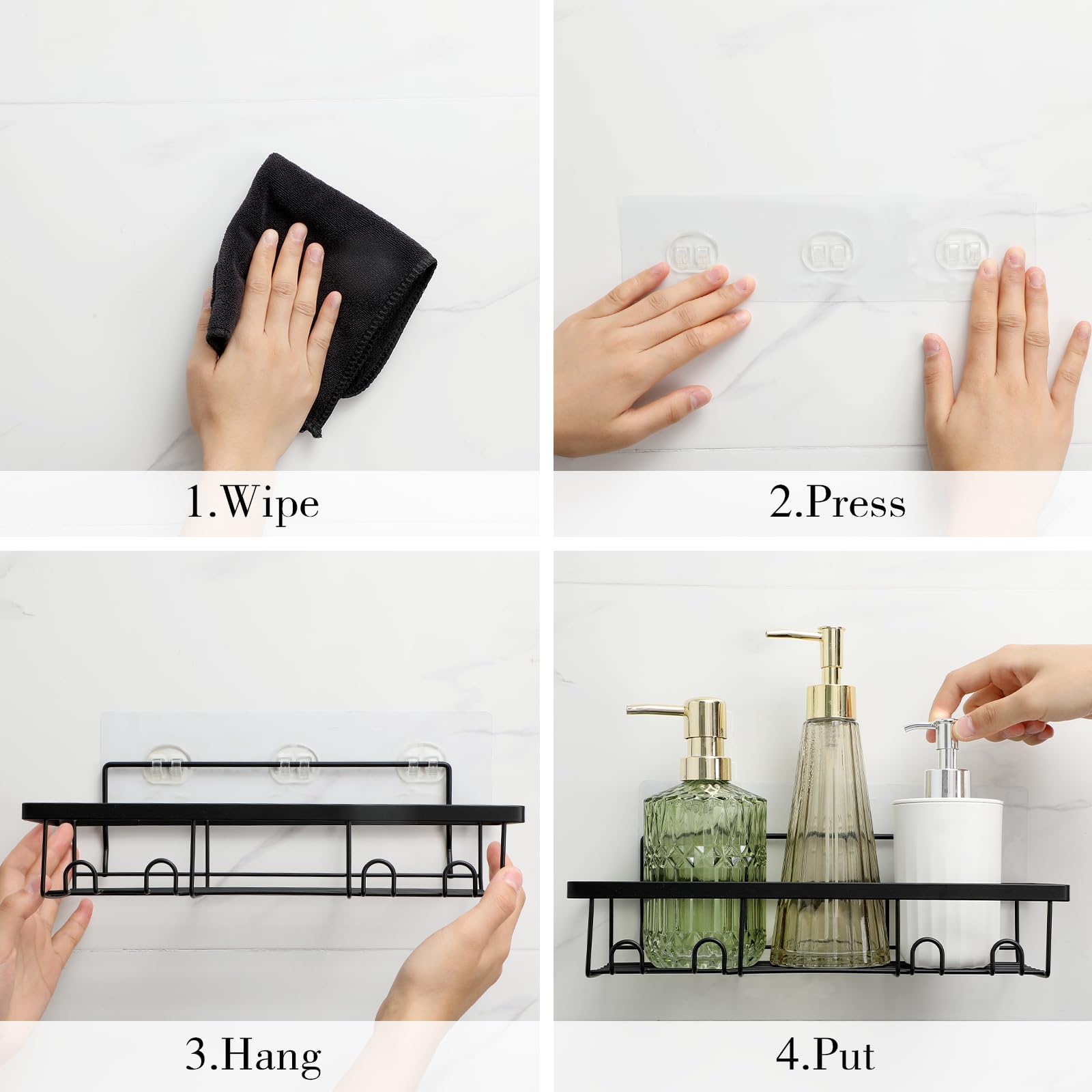 Blulu 18 Pcs Shower Caddy Bathroom Organizer Set Include Adhesive Black Bathroom Shelves Soap Caddy Toothbrush Holder Hair Dryer Holder Wall Mount Razor Holder Adhesive Hooks for Storage Washcloth