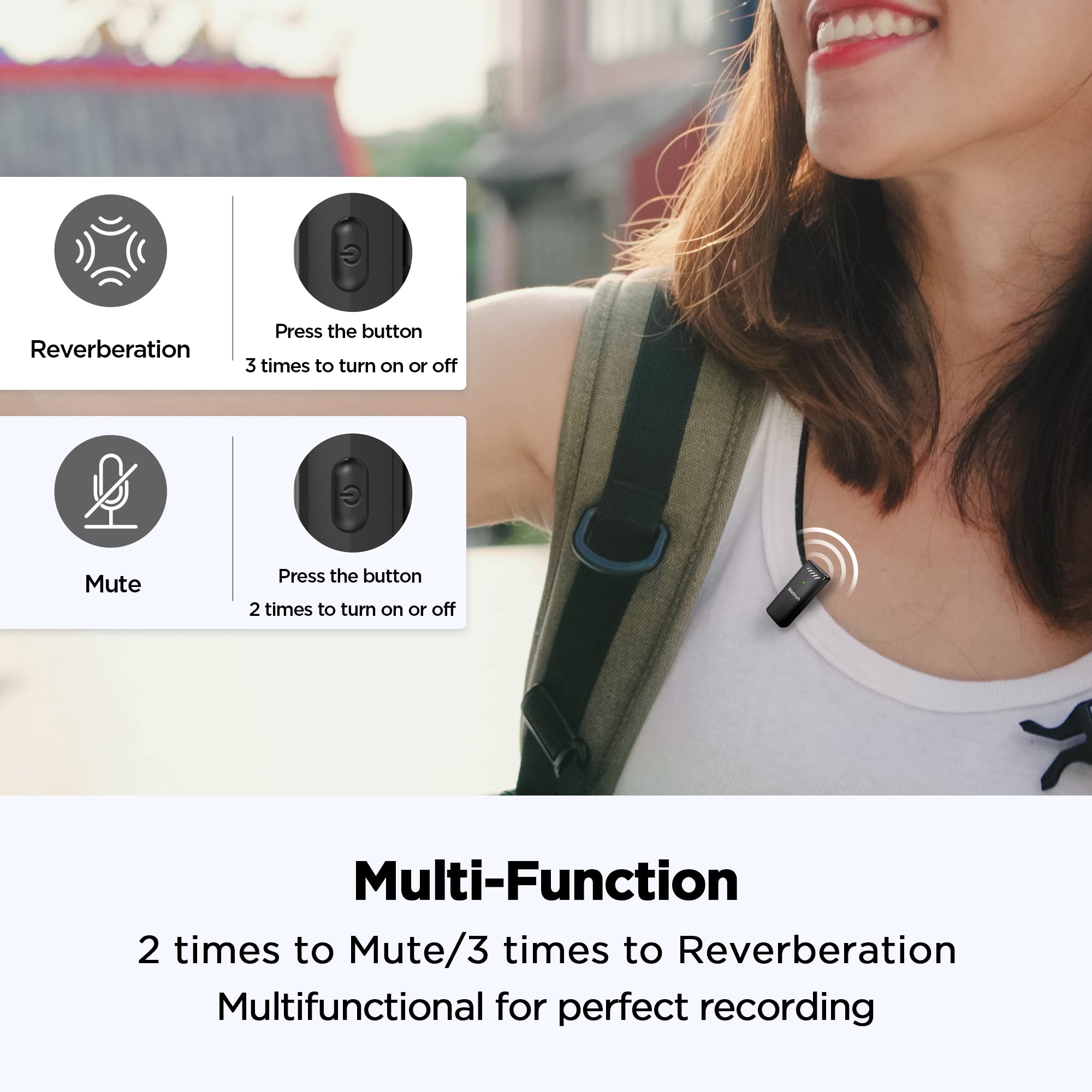Bietrun Wireless Lavalier Lapel Microphone for iPhone ipad Video Recording, Plug and Play, Max 165ft Range, 2.4GHz Portable Omnidirectional Condenser Clip-on Cordless Mic for YouTube, Interviews