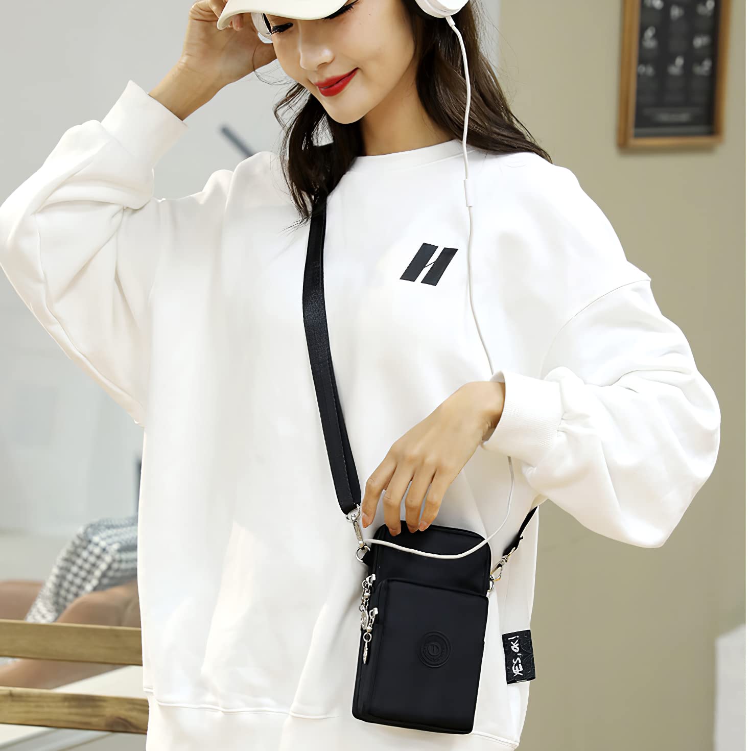 LassZone Women Crossbody Phone Bag Zipper Waterproof Nylon Wallet Cellphone Purse Ladies Shoulder Bag Wristlet Handbag