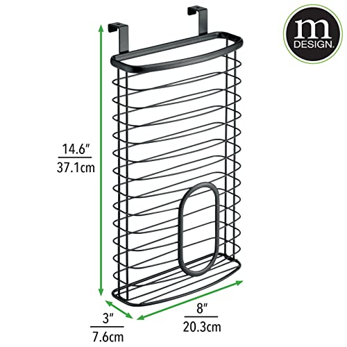 mDesign Steel Hanging Cabinet Storage Organizer Holder for Kitchen, Pantry - Holds Plastic, Sandwich, Garbage, Grocery and Trash Bags; Wrap, Foil, Pack - Spira Collection - Black