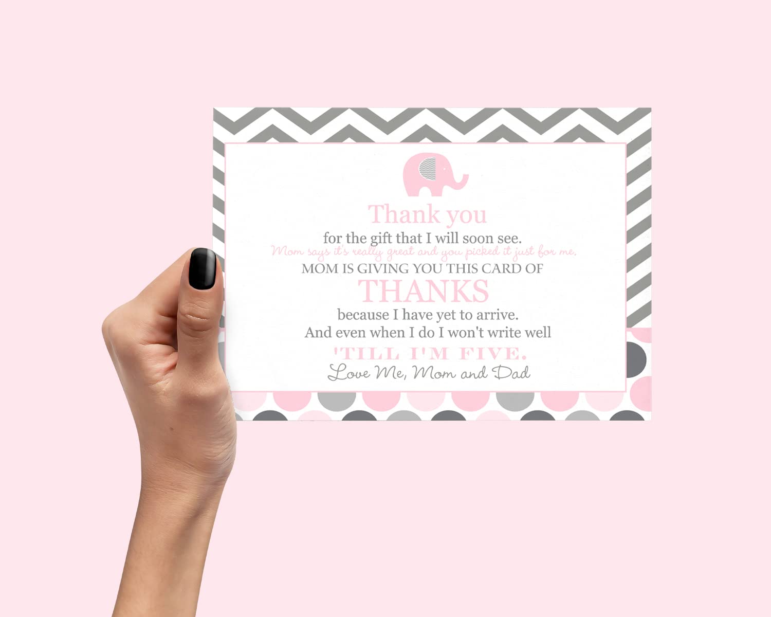 Paper Clever Party Pink Elephant Baby Shower Thank You Postcards (15 Pack) Girls Notecards Only - Eco-friendly – Postal Note with Message from Newborn – Cute Princess Jungle – Printed Size 4x6