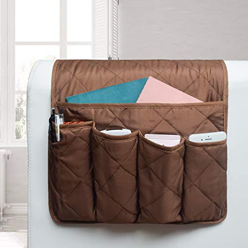 MDSTOP 5 Pockets Remote Control Holder, Magazine Rack, Space Saver Organizer, Draped Over Sofa, Couch, Recliner Armrest(Coffee)