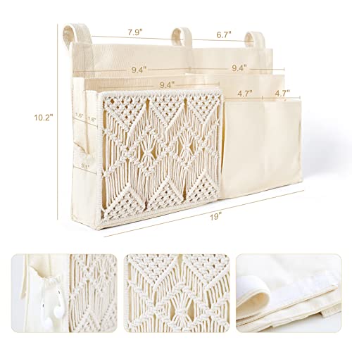 Mkono Macrame Bedside Caddy and Over The Door Organizer Boho Decor Storage for Nursery, Bedroom, Closet, Bathroom, Dorm, Set of 2
