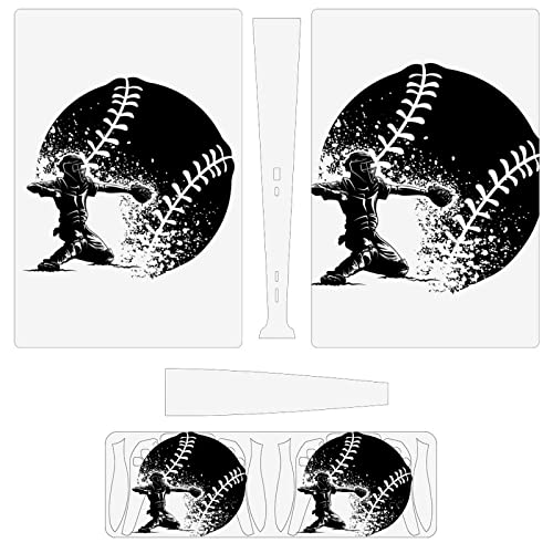 Baseball Highlighted Silhouette Full Protective Skin Cover Design Wrap Decal Sticker Compatible with PS5 Digital Edition Console and Controller