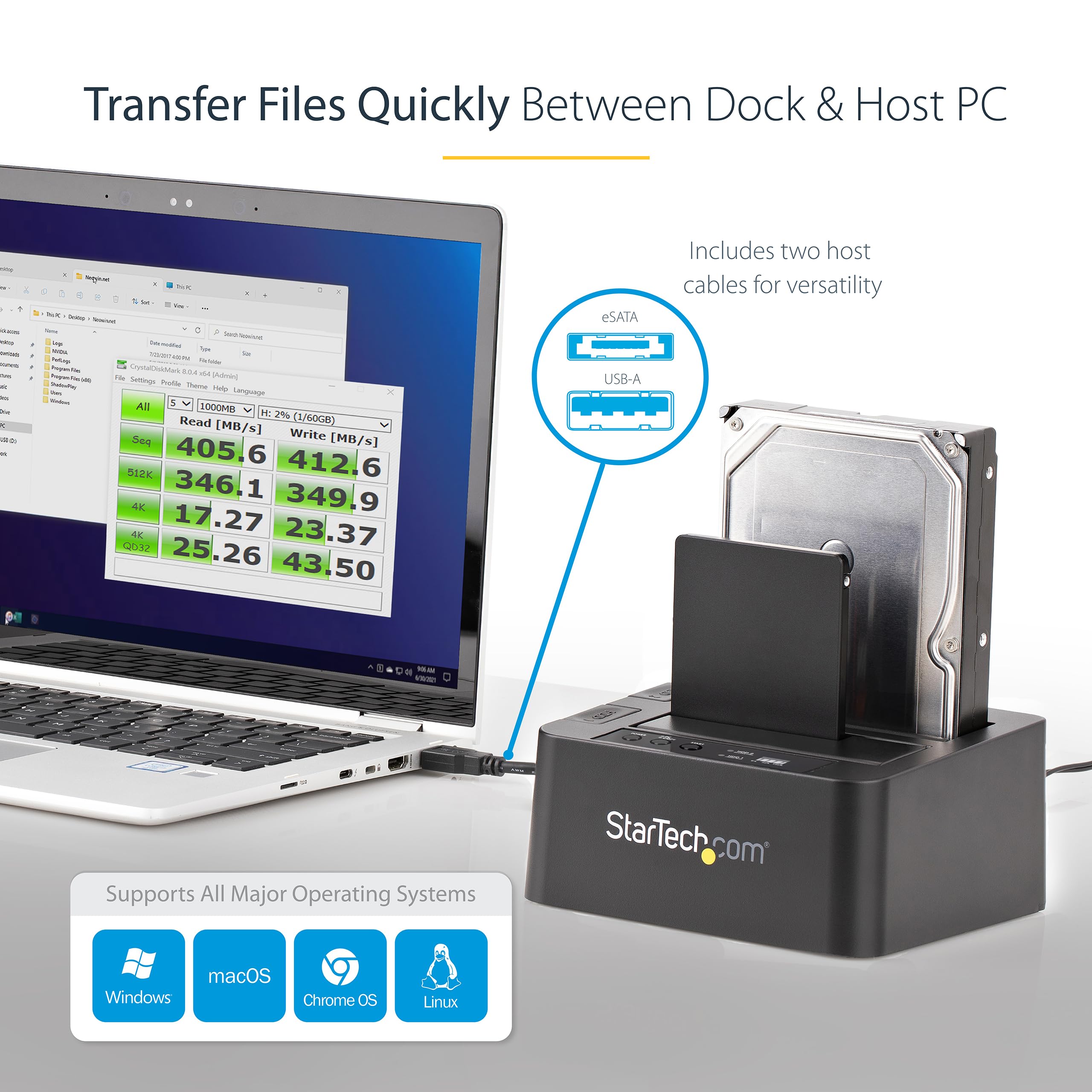 StarTech.com Standalone Hard Drive Duplicator, External Dual Bay USB 3.0 (5 Gbps) / eSATA to 2.5/3.5" SATA III HDD/SSD Cloner/Copier, Hard Disk Docking Station, Cloning/Recovery (SDOCK2U33RE),Black
