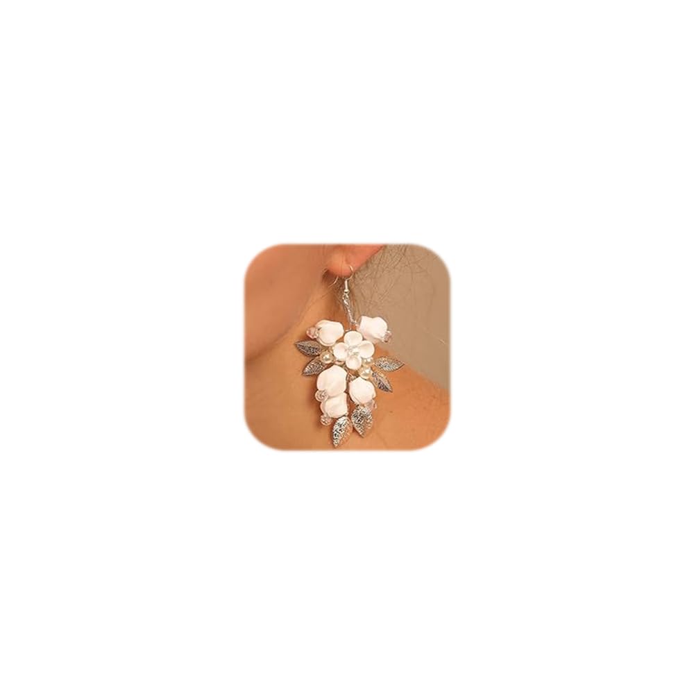 BERYUAN White Flower Earings Wedding Earrings for Brides Bridal Bridesmaids Earrings Accessories Prom Earrings Esthetics
