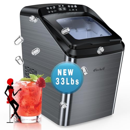 Countertop Ice Makers Countertop Ice Machine Elechelf,33LBS/24HRS,Bullet Ice Maker Machine,9 Pcs Cube Ready in 8-15mins with Scoop and Basket,Perfect for Home/Kitchen/Party/Office(Black)