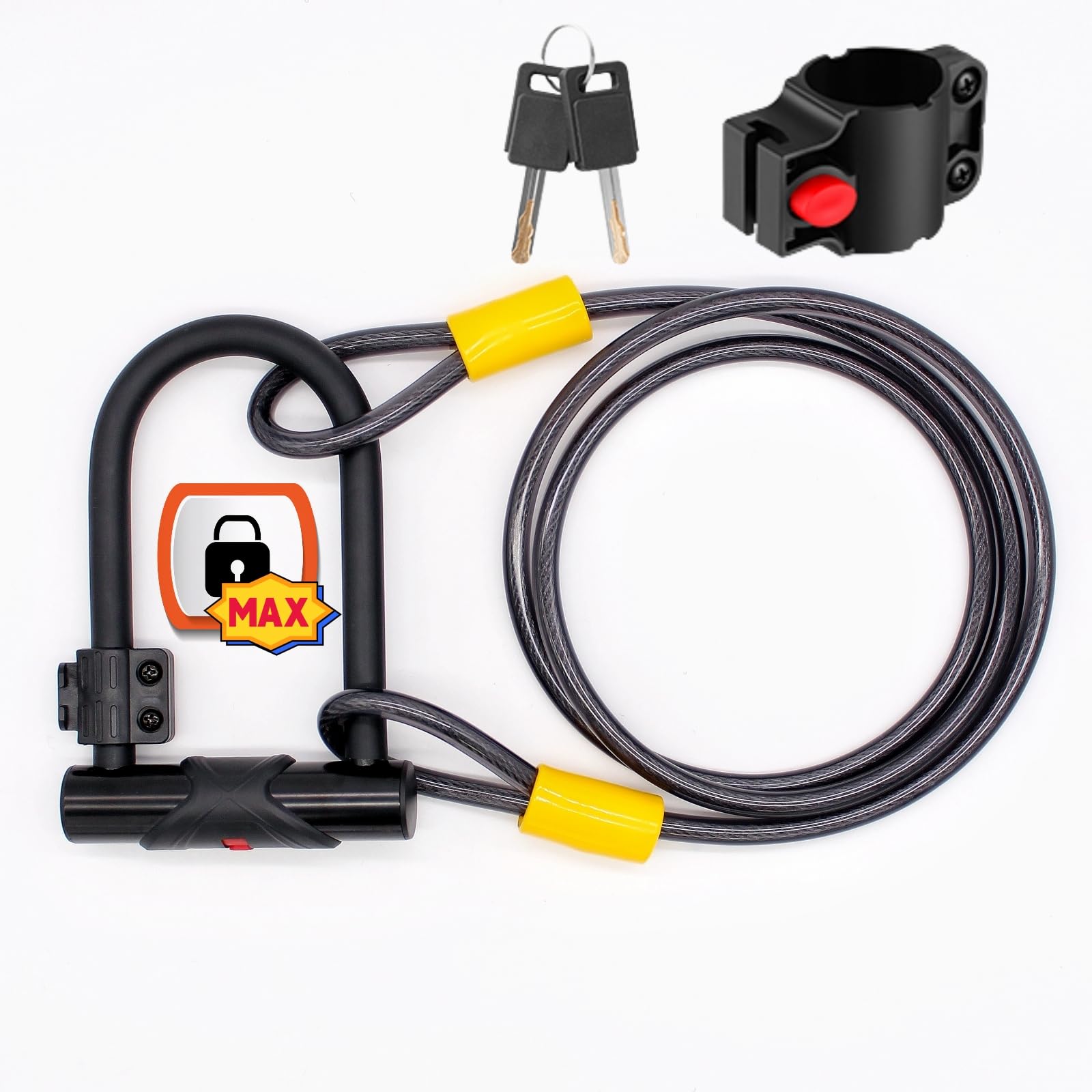 BABEIYXM Bike U Lock - Heavy Duty Security U Cable Bike Lock with 5.5ft/1.7m Bike Cable and Sturdy Mounting Bracket for Road Bikes, Mountain Bikes, E-Bikes, Folding Bikes, Dustproof and Waterproof