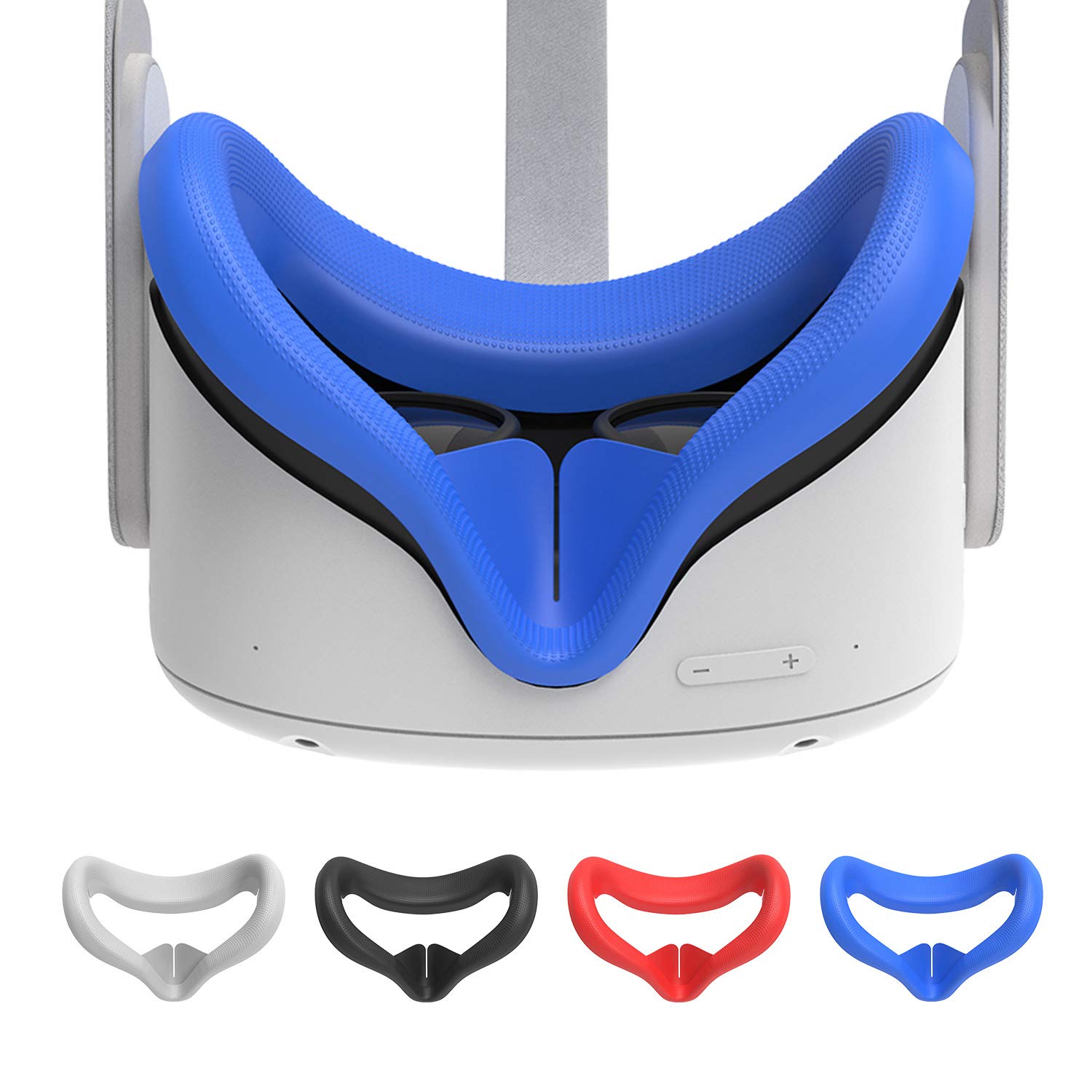 LEABBY 2Pcs VR Silicone Face Cover Compatible with Oculus Quest 2,Light-Thin VR Face Pads,Waterproof Anti-Dirty Replacement Facial Cushion VR Pads Accessories (Black+Blue)