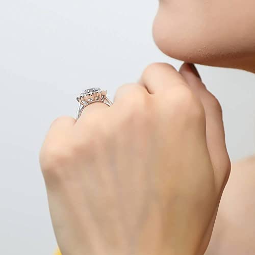 BERRICLE Sterling Silver Flower Wedding Engagement Rings Cubic Zirconia CZ Statement Halo Cocktail Ring for Women, Rhodium Plated Size 8