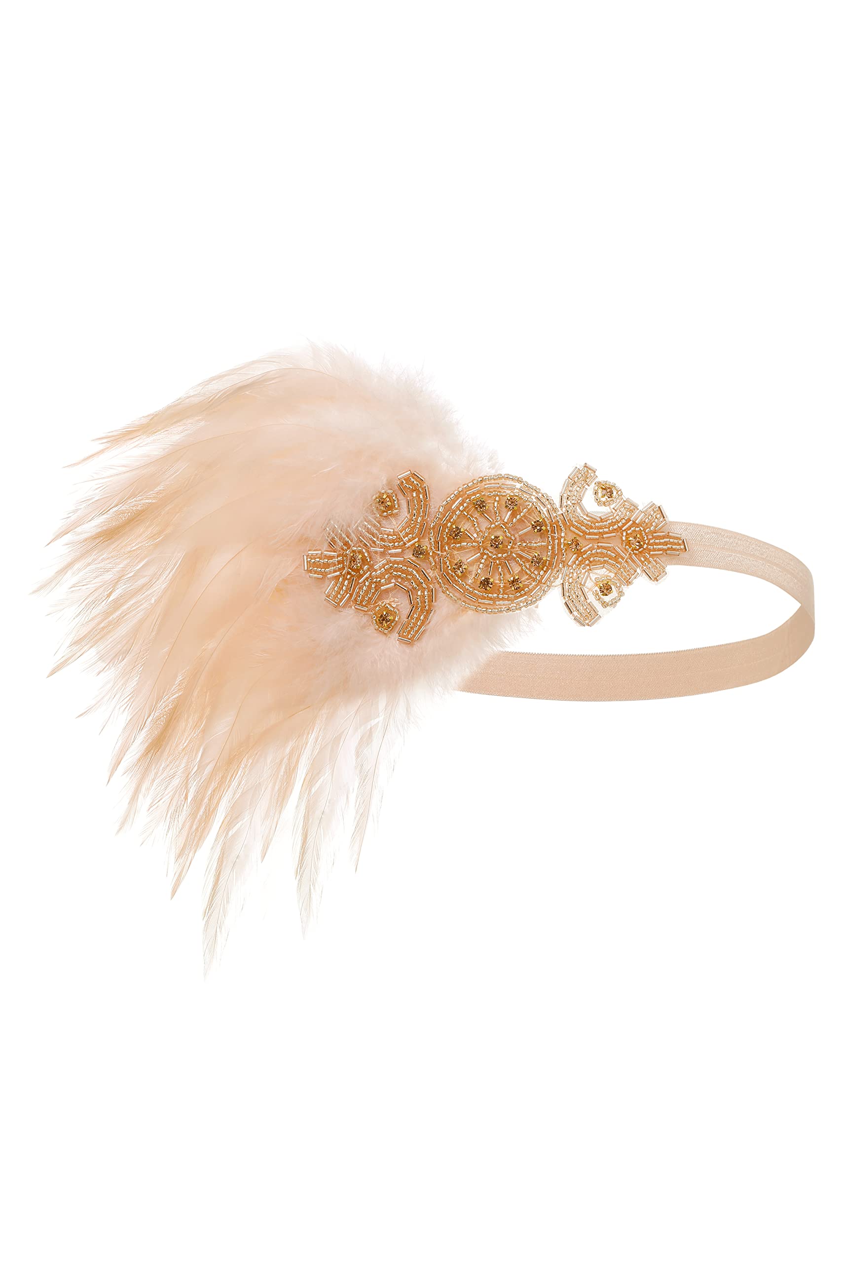 BABEYOND 1920s Flapper Headpiece Roaring 20s Great Gatsby Headband Vintage Feather Headband 1920s Flapper Gatsby Hair Accessories (Champagne)