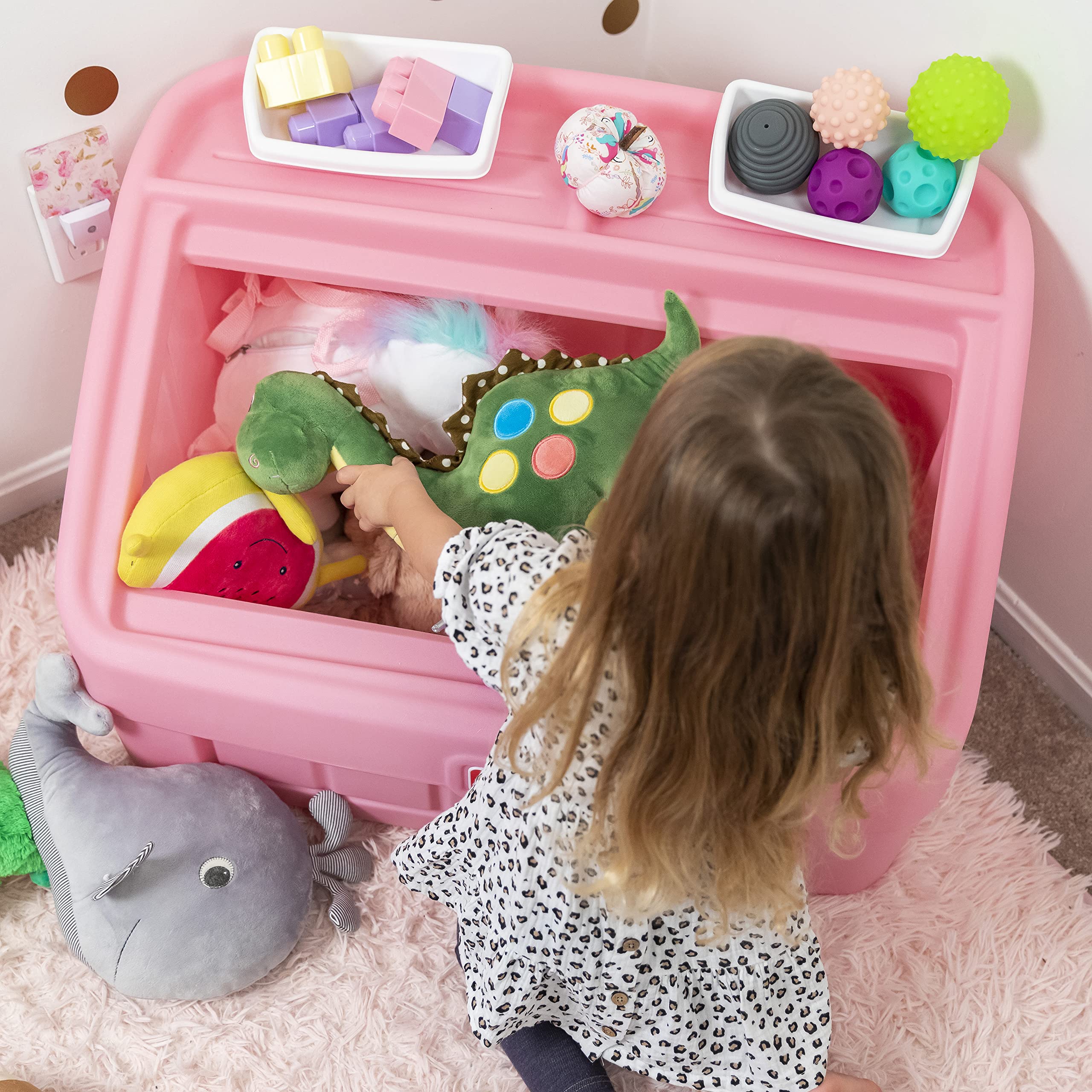 Step2 2-in-1 Toy Box & Art Lid, Kids Toy Storage Bin & Organizer, Easel & Chest in One, Made of Durable Plastic, For Toddlers 2+ Years Old, Pink
