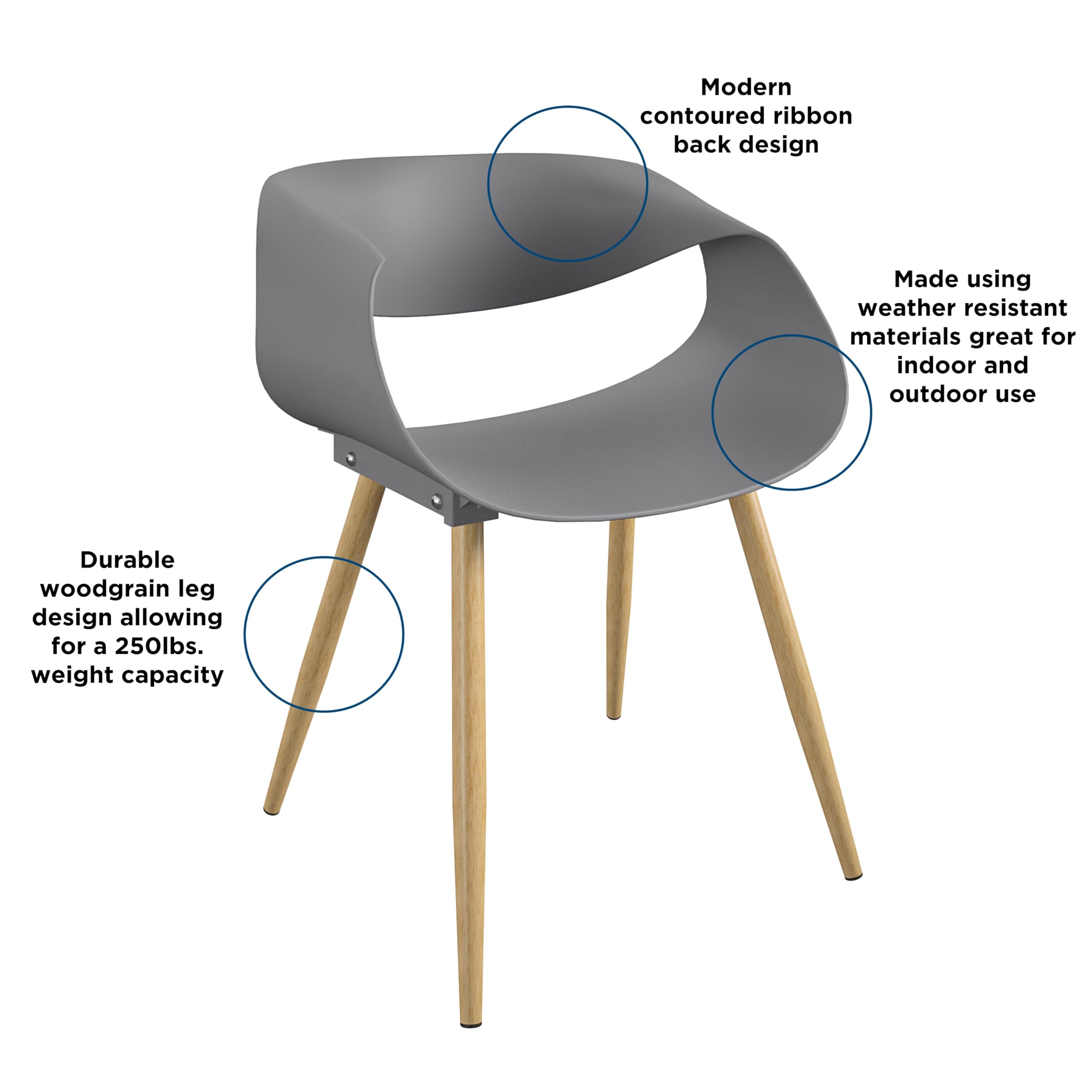 COSCO Outdoor/Indoor Resin Ribbon Chair, 2-Pack, Gray