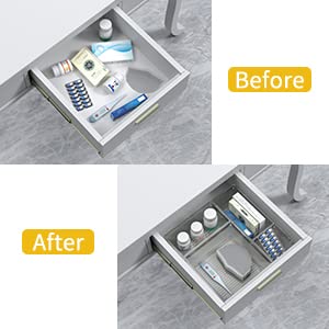 Kzemtcuo 16 Pcs Drawer Organizer Set 5-Size Non-Slip Bathroom Drawer Tray Dividers Versatile Storage Bins Plastic Organizers Divider Container For Dresser Makeup Kitchen Junk Drawer Organizer