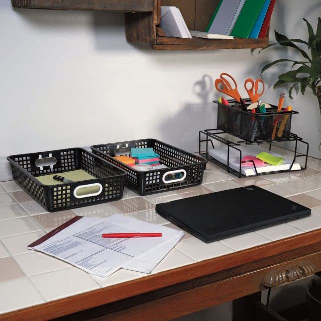 Really Good Stuff Paper Basket, 14" x 10" x 3-1/4" - 12 Pack, Black | Plastic Mesh Paper Basket for Classroom, Home and Office, Fits A4 Paper, Documents, Files, Magazines