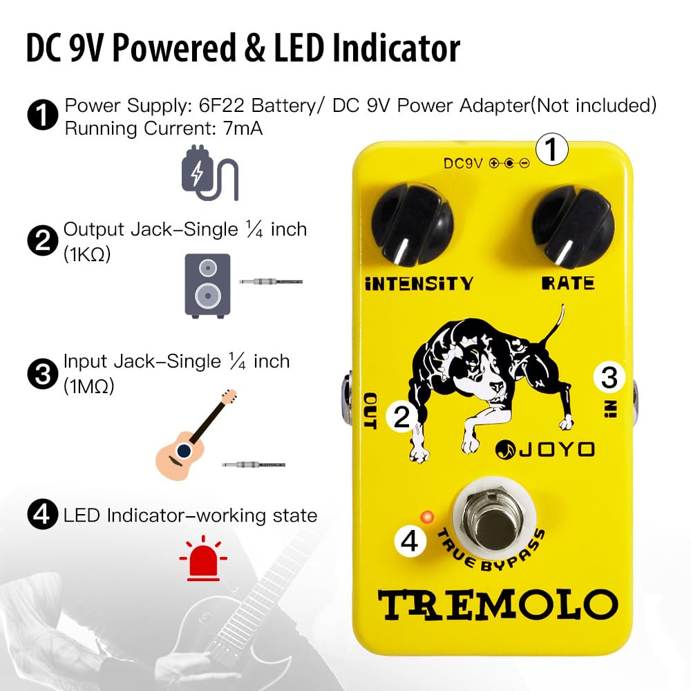 JOYO Tremolo Effect Pedal Beloved Old Amps Photoelectric Tube Circuitry Tremolo for Electric Guitar Effect - True Bypass (JF-09)