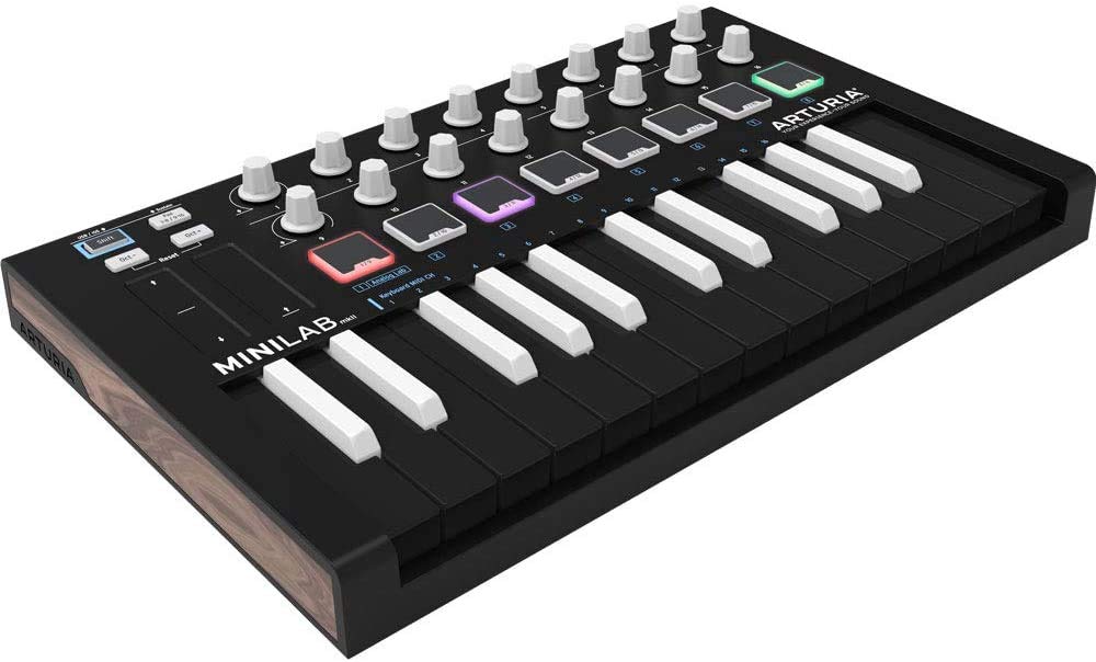 Arturia MiniLab MKII MIDI Keyboard Bundled with Arturia Minifuse 2 USB Audio Interface, 2 USB Cables & Polishing Cloth- MIDI Interface Music Recording Equipment, Software Included (BLACK MIDI)