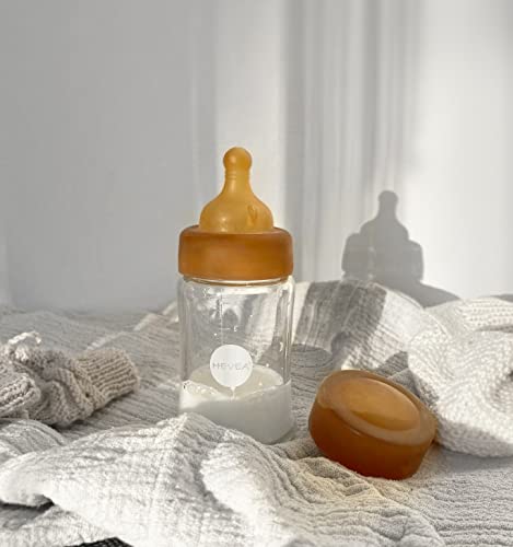 HEVEA Wide Neck Baby Glass Bottle 2-Pack Free from Plastic, BPA, and Phthalates (150 ml / 5 oz)