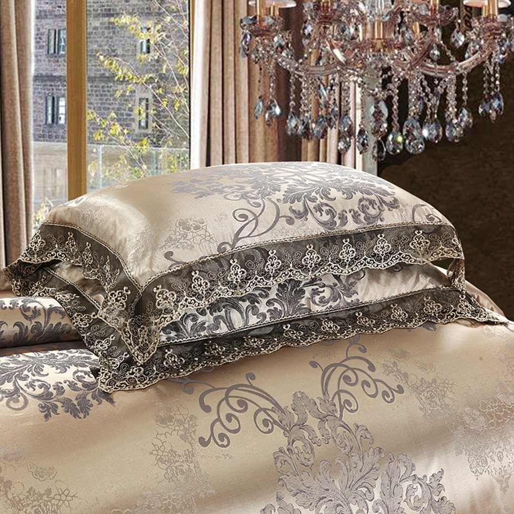 Duvet Cover Set Satin Embroidery Bedding Luxury European Neoclassical Style,3 Piece,King Size