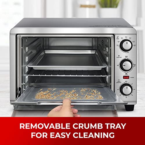 Mueller AeroHeat Convection Toaster Oven, 8 Slice, Broil, Toast, Bake, Stainless Steel Finish, Timer, Auto-Off - Sound Alert, 3 Rack Position, Removable Crumb Tray, Accessories and Recipes