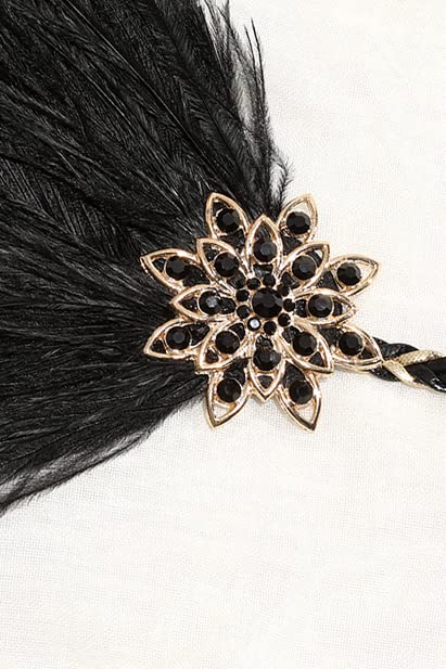 BABEYOND 1920s Flapper Headband Roaring 20s Headpiece Gatsby Ostrich Feather Headpiece with Crystal (Black Gold)