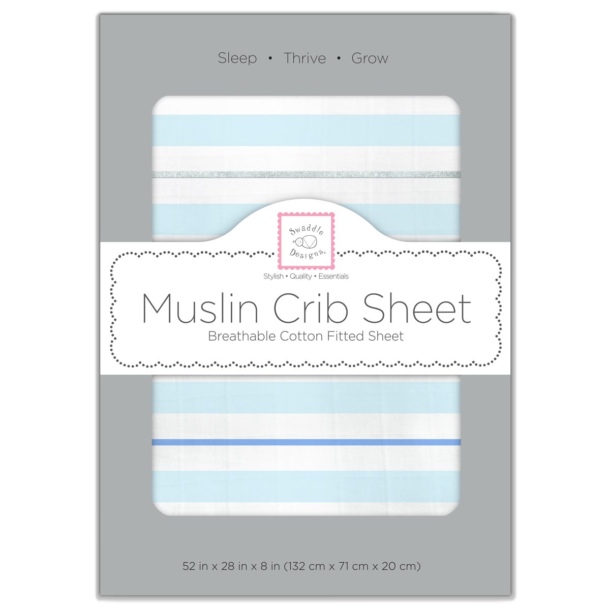 SwaddleDesigns Softest Cotton Muslin Fitted Crib Sheet/Toddler Sheet for Baby Boy & Girl, Blue 3 Color Stripe