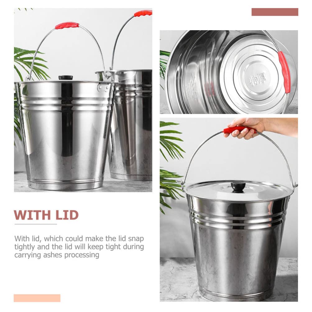 Happyyami Ashtray Fireplace Tools Ash Bucket Metal Trash Can with Lid and Handle Outdoor Galvanized Dog Poop Trash Can for Outdoors Stainless Steel Fireplace Lid Indoor Grill Ash Tray