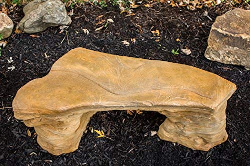 Cast Stone Petrified Rock Bench, Commercial Grade Concrete Benches, 3 Piece Concrete Bench, Hand Sculpted Fine Cast Stone Patio Furniture & Rock Bench