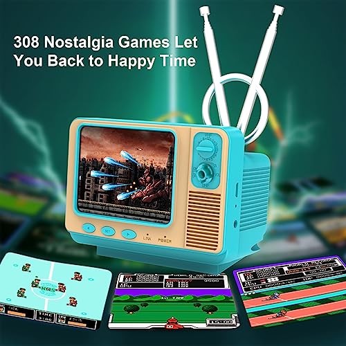 E-MODS GAMING Retro Games Console GV300S Mini TV Style 308 Video Games Player with Handheld Gamepad & AV Output - 3.0 Inch Screen Electronic Games Machine Xmas Gift for Kids Adults (Turquoise)