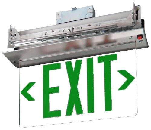 Recessed Green Edge Lit Exit Sign - Single Sided
