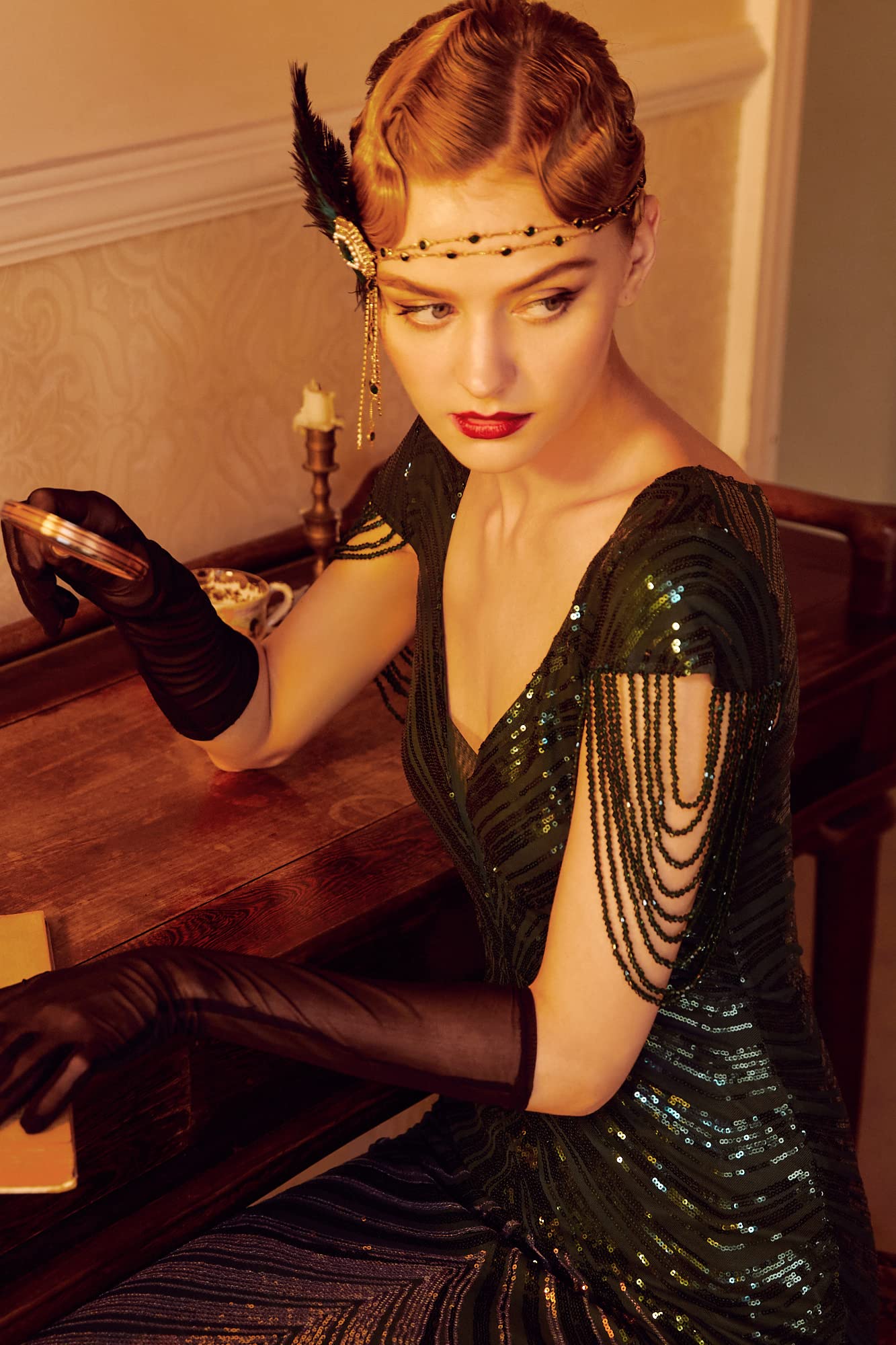 BABEYOND 1920s Flapper Gatsby Headband Roaring 20's Party Headpiece (Green)