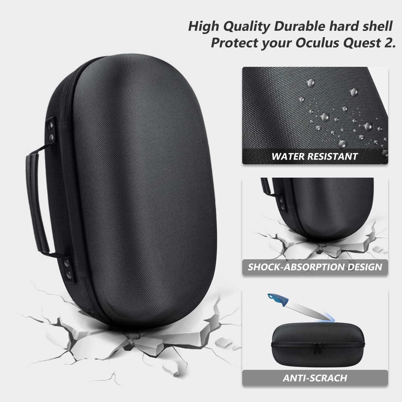 LYCEBELL Carrying Case for Oculus Quest 2, Fit Official/Eyglo/Esimen Elite Head Strap, Travel Case for Quest 2 VR Gaming Headset and Controllers Accessories, Shock-Dust-Water Proof (Black)