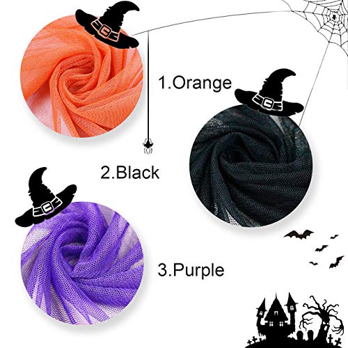 Ginfonr Halloween Tulle Rolls with Orange Black Purple Fabric Bolt Spool for Wedding Tutu Table Skirt DIY Crafting Favors Pew Bow Banquet Party Decor (6 Inches x 25 Yards, 3 Roll)