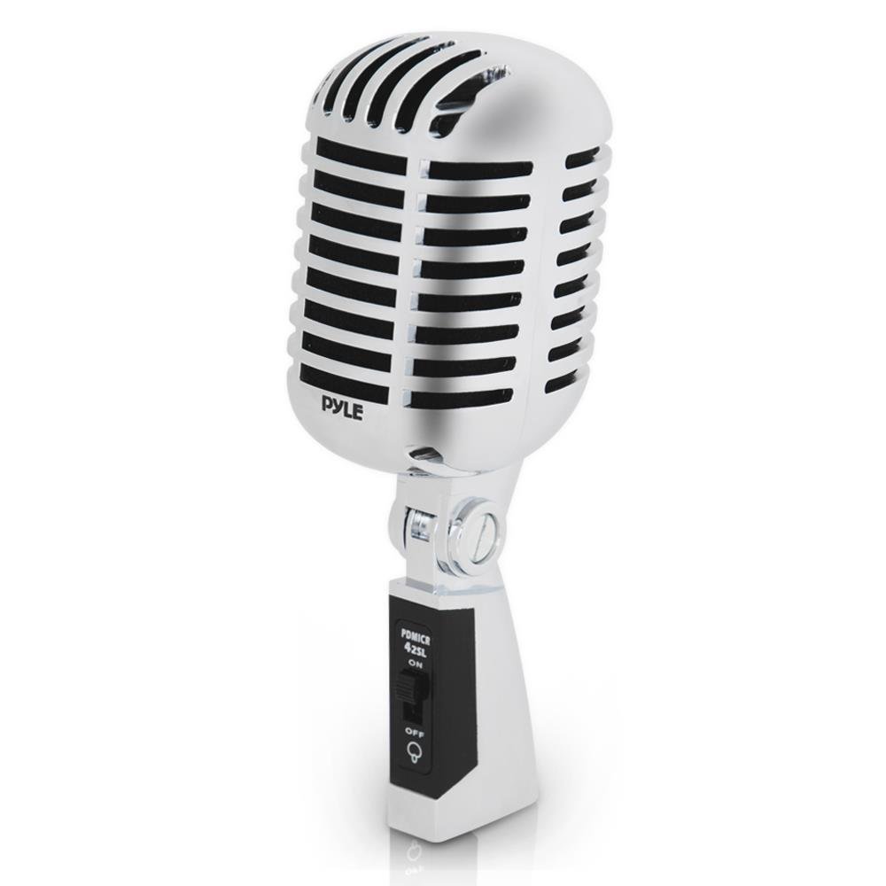 Pyle Classic Retro Dynamic Vocal Microphone - Old Vintage Style Unidirectional Cardioid Mic, XLR Cable w/Universal Microphone Stand, Mic Mount w/Heavy Compact Base, & 2.8'-5' ft. Height Adjustable