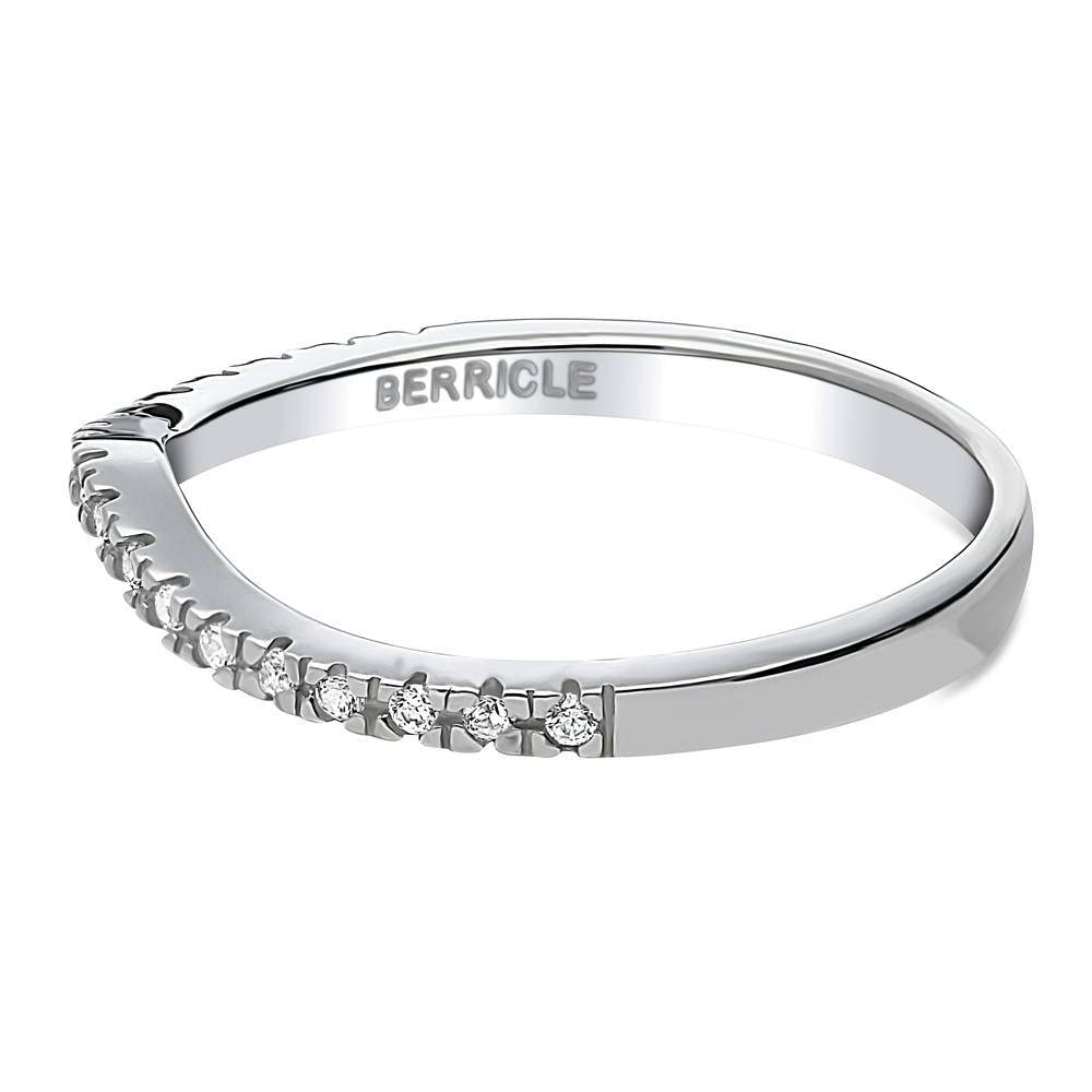 BERRICLE Sterling Silver Wishbone Wedding Rings Cubic Zirconia CZ Curved Half Eternity Ring for Women, Rhodium Plated Size 8.5