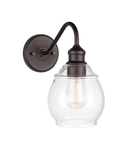 Globe Electric 51622 Maia 1-Light Vanity Wall Sconce, Dark Bronze, Seeded Glass Shade, Bulb Included