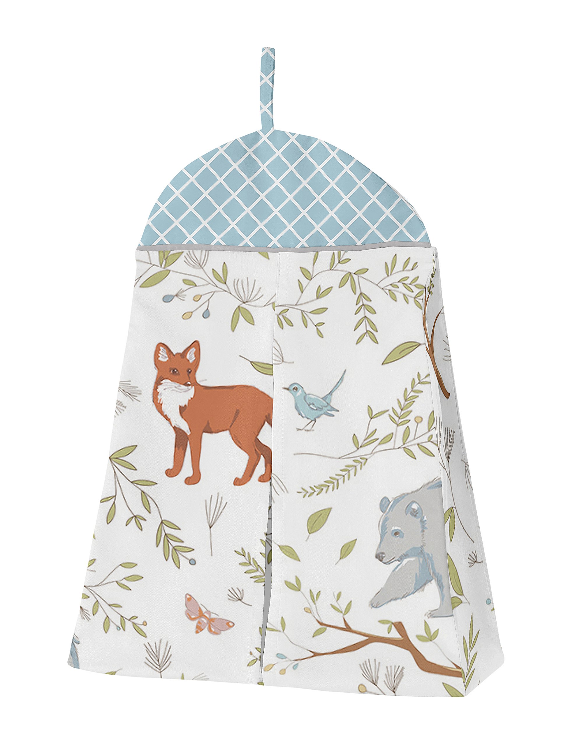 Sweet Jojo Designs Blue, Grey and White Woodland Deer Fox Bear Animal Toile Girl or Boy Baby Bedding 4 Piece Crib Set