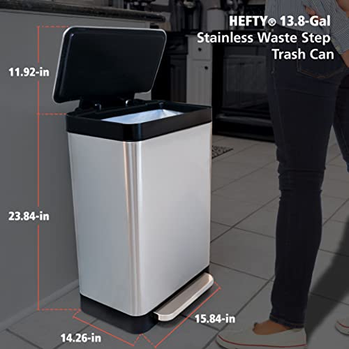 Hefty 13.8 Gallon Stainless Steel Trash Can – StepOn Matte Metal Kitchen Garbage Bin, 13.8 gal / 52.23 L