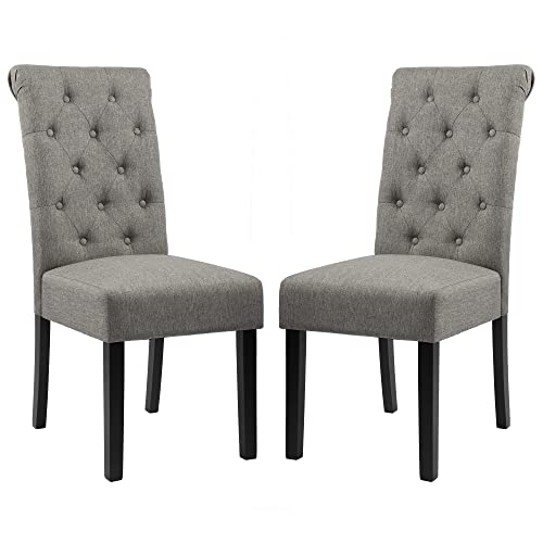 GOTMINSI Upholstered Fabric Dining Room Chairs Tufted Parsons Dining Chairs Accent Kitchen Chairs with Solid Wood Legs for Home Kitchen and Restaurant (Set of 2), Gray
