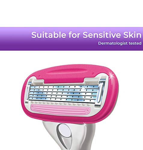 Personna Women's 5 Blade Razor System - Women's Shaving Razors - Razor Handle with 12 Replacement Cartridges Pink