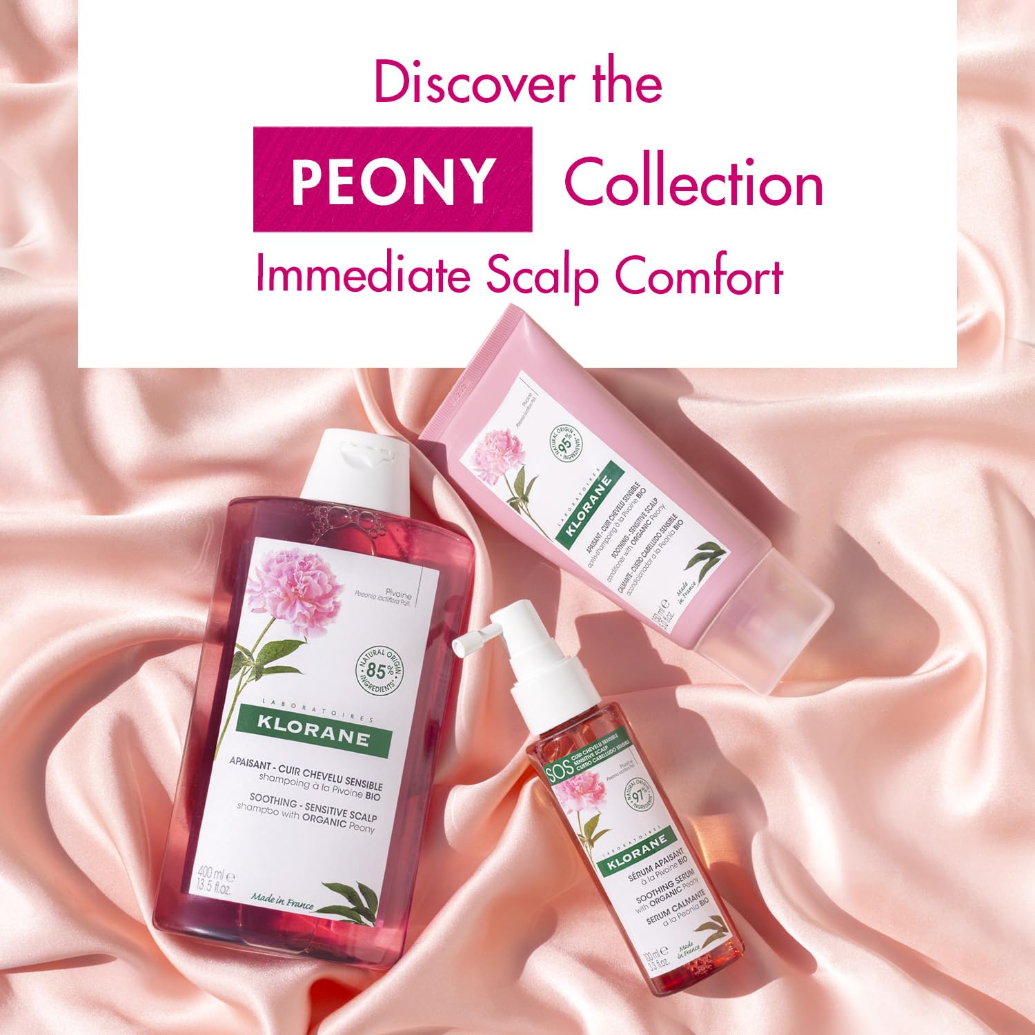 Klorane Shampoo with Peony, Soothing Relief for Dry Itchy Flaky Sensitive Scalp, pH Balanced, Provides Comfort, 13.5 fl. oz.