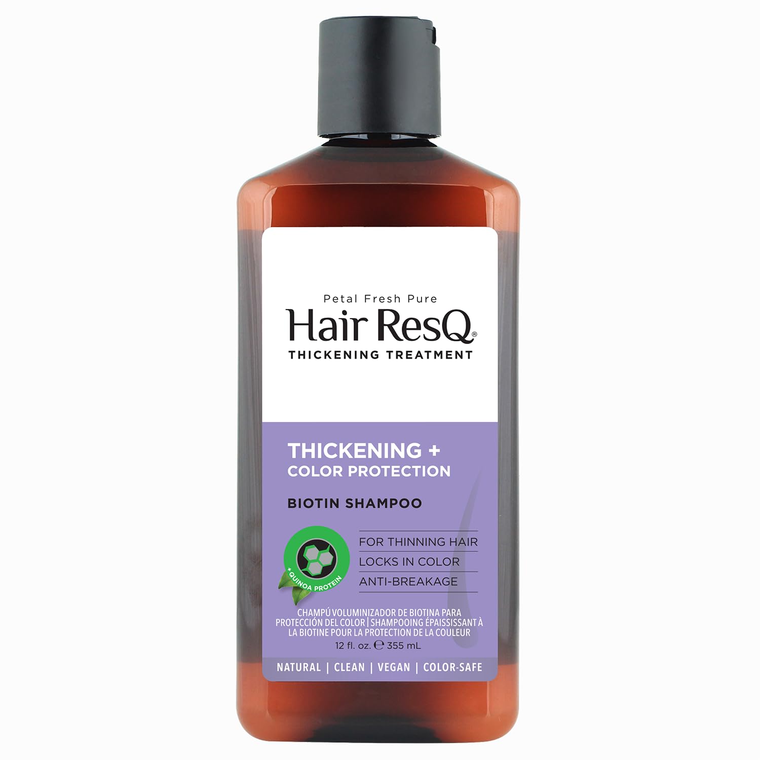 Petal Fresh Hair ResQ Color Protection Natural Thickening Biotin Shampoo for Thinning Hair, Locks in Color & Anti-Breakage, Vegan & Cruelty-Free, 12 fl oz