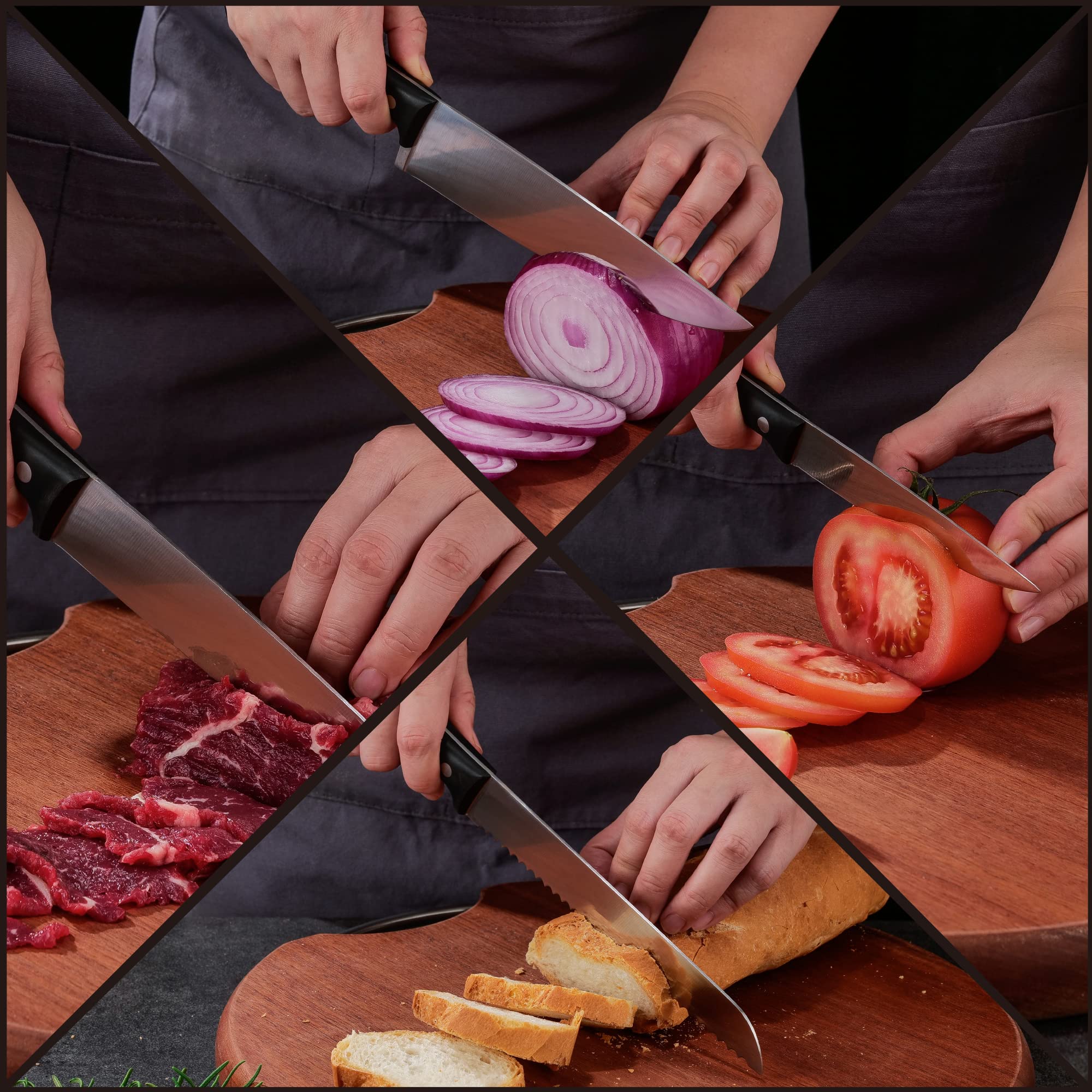 Hanmaster Knife Set, 13 Pieces Stainless Steel Knife Sets for Kitchen with Block, Kitchen Scissors, Sharp Kitchen Knife for Home and Restaurants, Box Packed,Elegant Black.