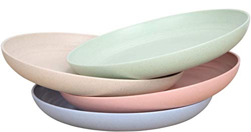 Kota Japan Wheat Straw Fiber Unbreakable Tableware 8.8” Plate for Dinner, Lunch, Breakfast for Pasta, Noodle, Salad, Dessert Dishes - Dishwasher, Microwave, Environment Safe Dinnerware 4 pc Dish Set