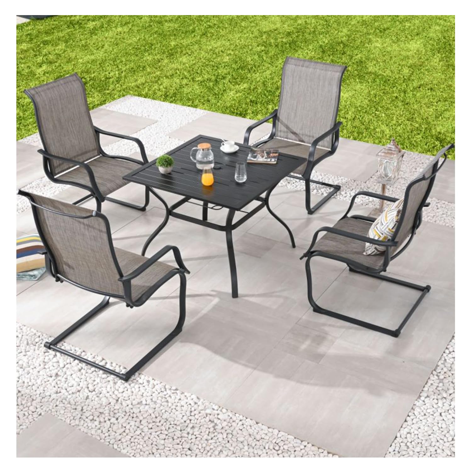 PatioFestival Patio Dining Chairs High Back Patio Chairs C-Spring Motion Chairs,Textilene Fabric & Black Metal Frame,2 Pieces Outdoor Furniture for Yard, Garden, Backyard, Deck, Bistro(Grey)