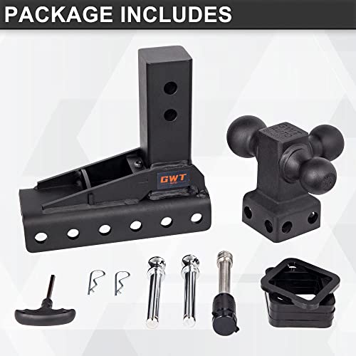 GWTAUTO Adjustable Trailer Hitch, Tri-Ball (1-7/8" x 2" x 2-5/16") Drop Hitch, Fits 2.5-Inch Receiver Only, 7 Inch Drop Hitch,18500 LBS GTW-Class 3 Tow Hitch for Heavy Duty Truck