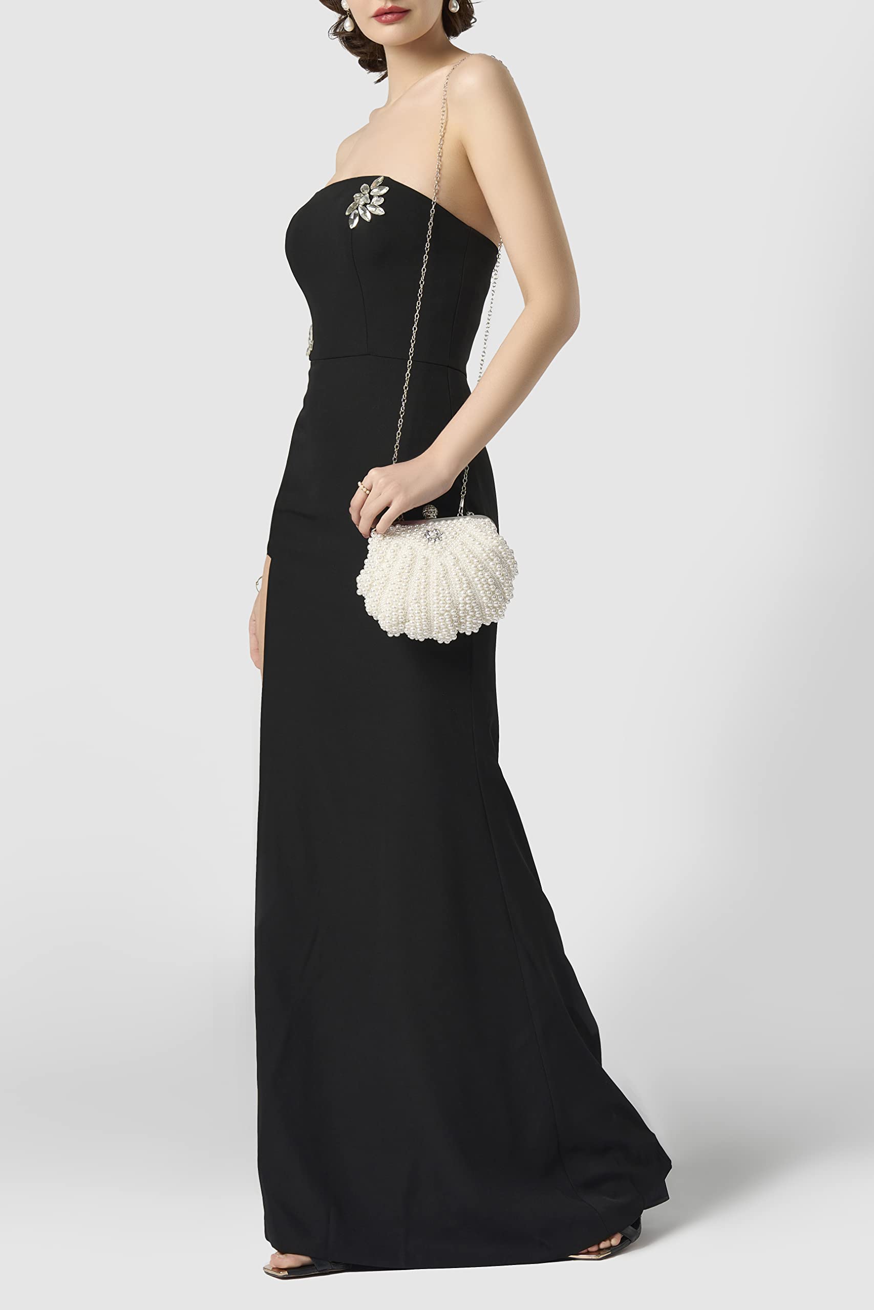BABEYOND Women Pearl Clutch Purse - Beaded Bridal Evening Bag Formal shell shape Handbag for 1920s Party Prom Wedding