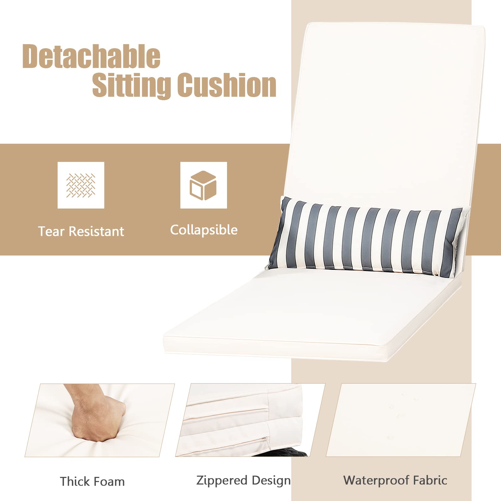 HAPPYGRILL 2 Patio Chaise Lounge Chair Set Outdoor Rattan Wicker Recliner with Thick Cushion, Lumbar Pillow, Adjustable Backrest for Garden Porch Lawn Poolside