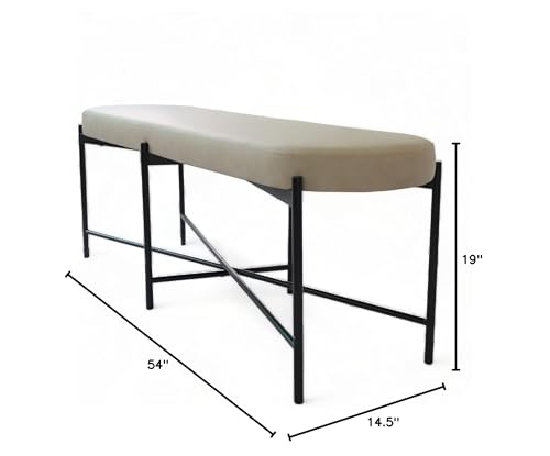 SORBARIA 54” upholstered Vegan Leather Accent Ottoman Bench for entryway, Living Rooms, lounges, bedrooms-White Rock/Light Grey