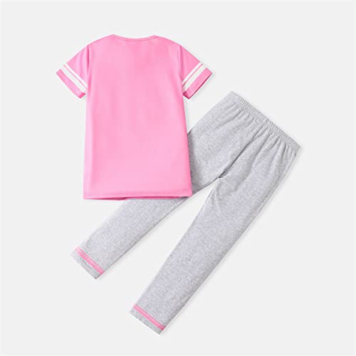 L.O.L. Surprise! 2pcs Kid Girl Clothes Letter Print Striped Short Sleeve Pink Tee Top and Pants Set Dark Pink 5-6 Years
